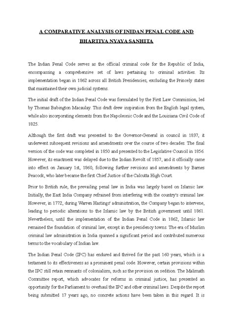 A Comparative Analysis Of IPC And BNS A COMPARATIVE ANALYSIS OF INIDAN PENAL CODE AND BHARTIYA