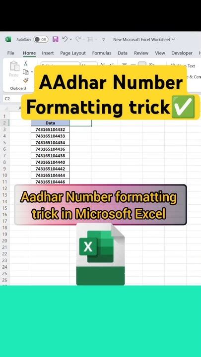 Excel Trick To Format Aadhar Numbers In Microsoft Excel Excelshorts