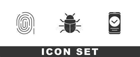 Set Fingerprint System Bug And Smartphone Icon Vector Stock Vector Illustration Of Design