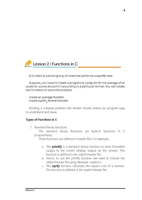 Lesson 2 Module 1 Computer Programming 2 A Function Is A Blockgroup Of Code That Performs A