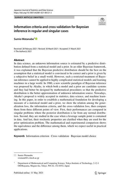 Pdf Information Criteria And Cross Validation For Bayesian Inference