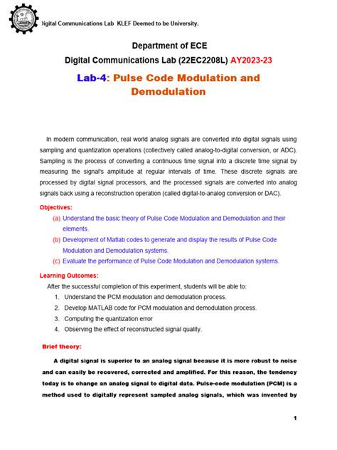 Pcm In Digital Communications Pdf Sampling Signal Processing