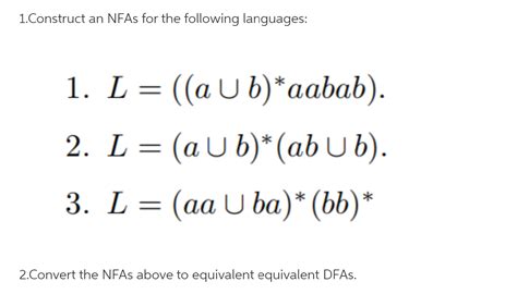 Solved Construct An NFAs For The Following Languages L Chegg Com