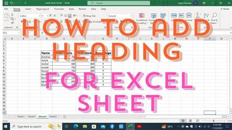 How To Add Heading In Excel Youtube