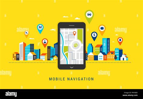 Mobile Navigation App Concept Route Map With Symbols Showing Location With A Urban City