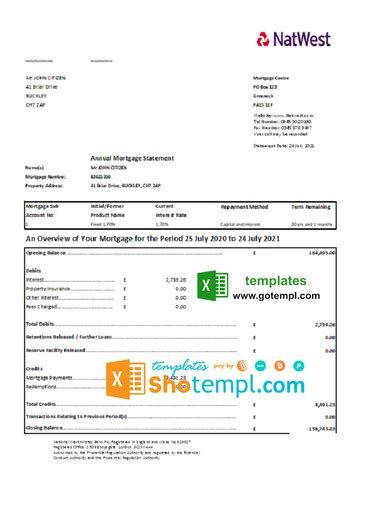 United Kingdom Natwest Bank Statement Template In Xls And Pdf File Format Oxtempl We Make