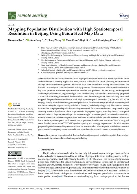 Pdf Mapping Population Distribution With High Spatiotemporal Resolution In Beijing Using Baidu