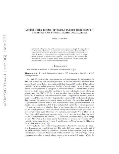 Pdf Morse Index Bound Of Simple Closed Geodesics On 2 Spheres And Strong Morse Inequalities