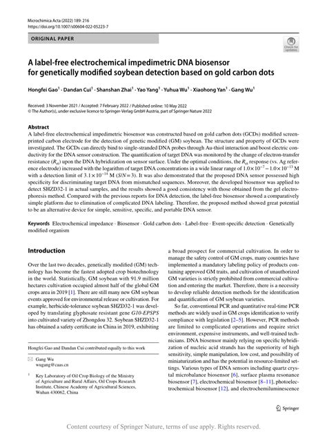 A Label Free Electrochemical Impedimetric Dna Biosensor For Genetically Modified Soybean