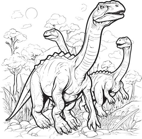 Obras Primas Do Mesozóico Gráficos Vetoriais Para Dinossauros Páginas Para Colorir Lineart T Rex