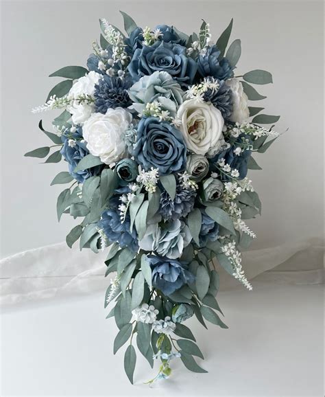 Cascading Wedding Bouquet Blue Wedding Bouquet Wedding Flowers Blue