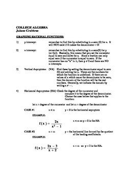 Pre Calc Study Guide For Graphing Rational Functions By Julane Crabtree