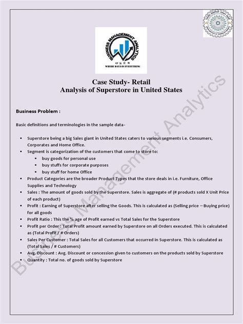 Case Study Retail Analysis Of Superstore In United States Business