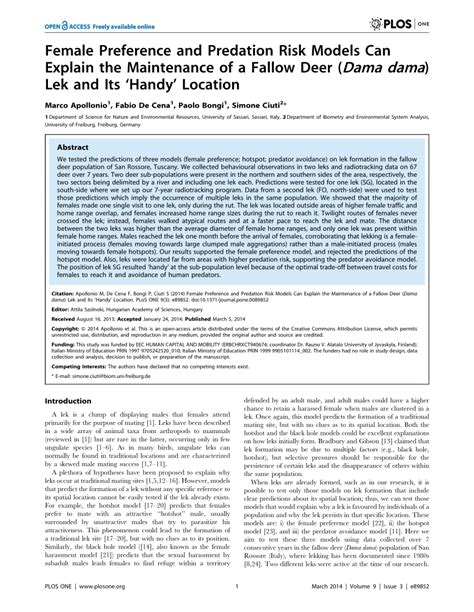 Pdf Female Preference And Predation Risk Models Can Explain The