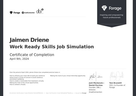 Work Ready Skills Job Simulation Completion Certificate Pdf