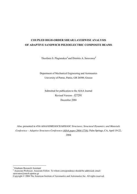 Pdf Coupled High Order Shear Layerwise Analysis Of Adaptive Sandwich