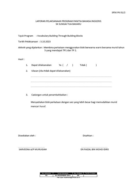 Borang Pk 01 2 Laporan Building Blocks Pdf