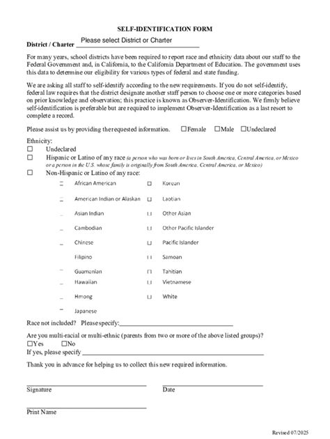 Fillable Online Self Identification Form For Staff Fax Email Print