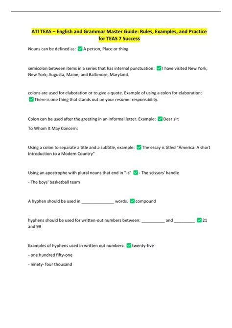 Ati Teas English And Grammar Master Guide Rules Examples And
