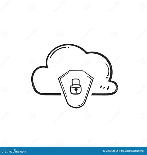 Hand Drawn Doodle Cloud And Padlock Symbol For Cyber Protection And Security Icon Illustration