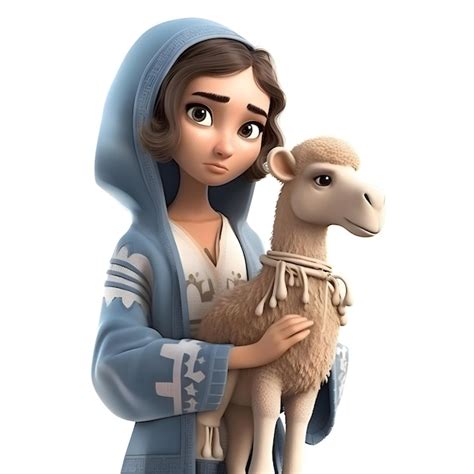 Nativity Scene With A Girl And A Camel 3d Rendering Premium Ai