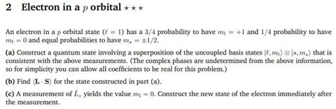 Solved Electron In A P Orbital An Electron In A P Chegg