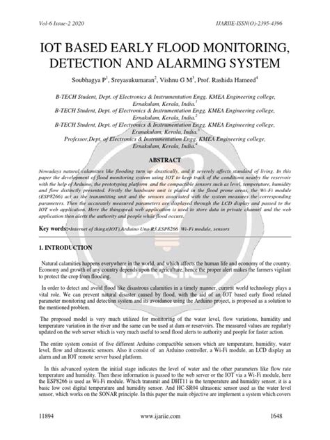 Iot Based Early Flood Monitorin Detection And Alarming System Ijariie11894 Pdf Liquid