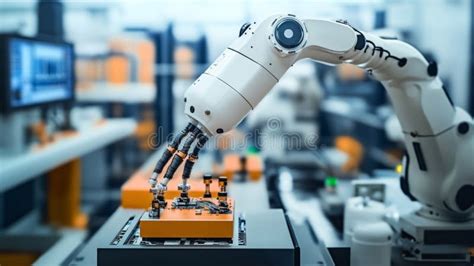 Robotic Arm In A High Tech Factory Setting Industrial Automation And Precision Engineering