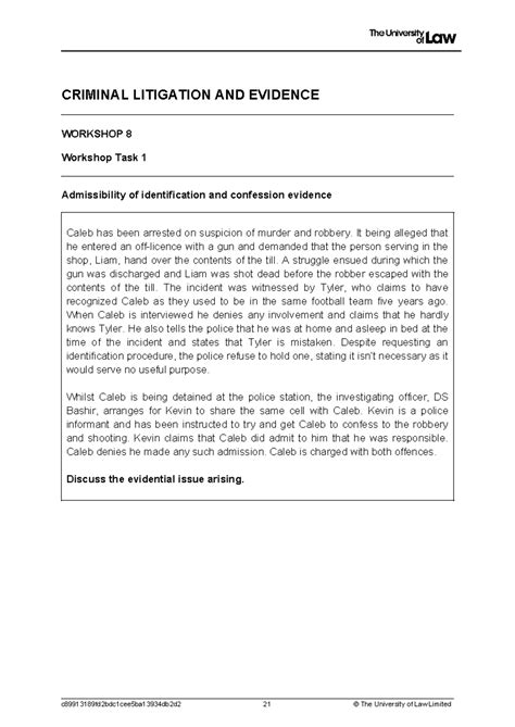 Crle Ws Ce Workshop Tasks CRIMINAL LITIGATION AND EVIDENCE WORKSHOP Workshop Task