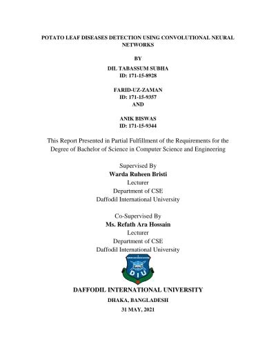 Potato Leaf Diseases Detection Using Convolutional Neural