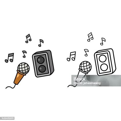 고립 된 화려하고 검은 색과 흰색 마이크와 스피커의 그림 경계 표지에 대한 스톡 벡터 아트 및 기타 이미지 경계 표지 공연 노래 Istock
