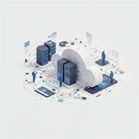 Isometric Illustration Depicting Cloud Computing Infrastructure Centralized White Stock