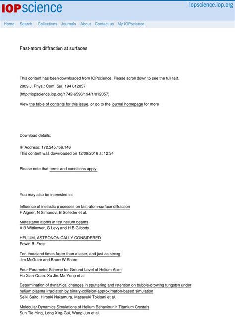 Pdf Fast Atom Diffraction At Surfaces