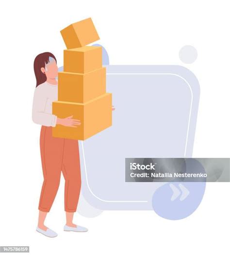 큰 골판지 상자 더미를 들고 겁에 질린 여자는 평평한 문자로 텍스트 상자를 인용합니다 무거운에 대한 스톡 벡터 아트 및 기타