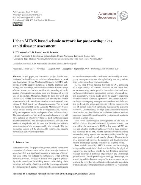 Pdf Urban Mems Based Seismic Network For Post Earthquakes · Urban Mems Based Seismic