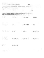 Monomials And Polynomials With Key 6 1 Classifying Adding And Subtracting Polynomials Name MM