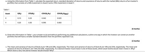 A Using The Information From Table 1 Calculate The
