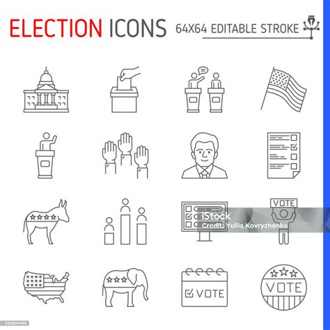 Election Line Icon Set Stock Illustration Download Image Now Black
