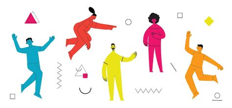 Premium Vector Young Men And Women With Abstract Geometric Shapes Team Building And Teamwork