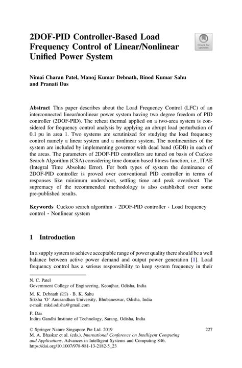 Pdf 2dof Pid Controller Based Load Frequency Control Of Linearnonlinear Unified Power System