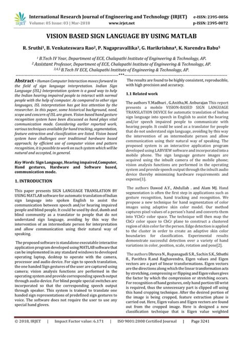 Irjet Vision Based Sign Language By Using Matlab Pdf