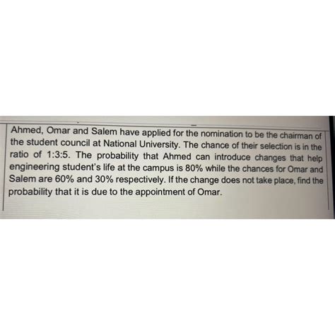 Solved Ahmed Omar And Salem Have Applied For The Nomination