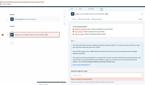 action and fields errors workato docs
