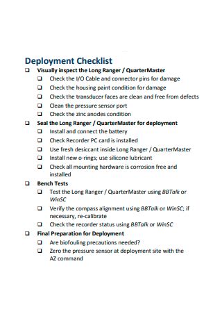 FREE Deployment Checklist Samples To Download