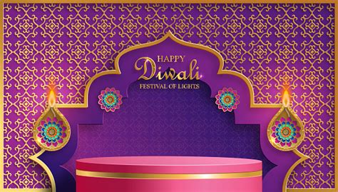 3d 연단 라운드 스테이지 스타일 디왈리 디파발리 또는 디파발리 디야 램프와 빛의 인도 축제 기도하기에 대한 스톡 벡터 아트 및 기타 이미지 Istock