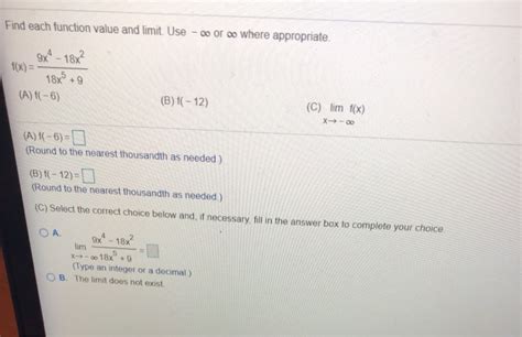 solved find each function value and limit use co or oo