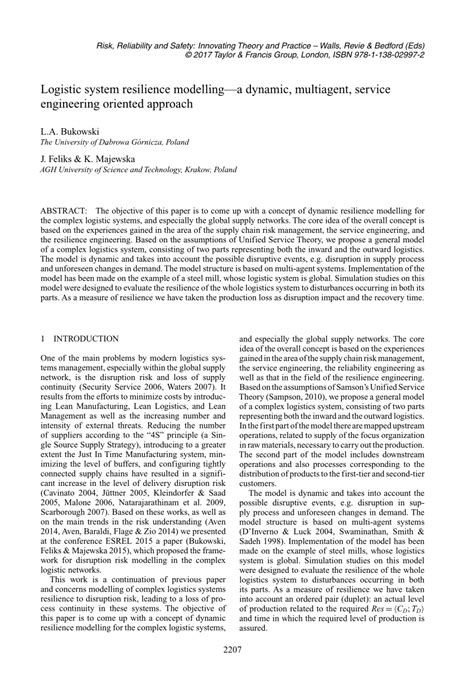 pdf logistic system resilience modelling—a dynamic multiagent