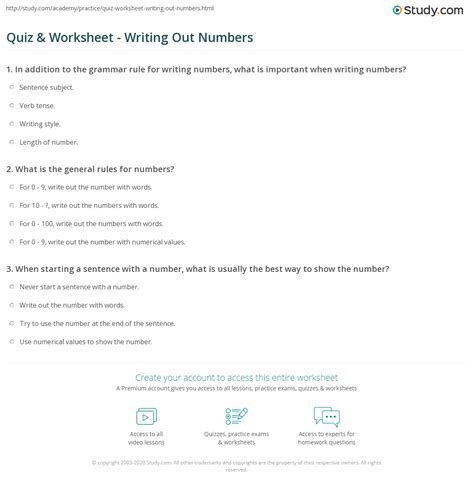 Quiz Worksheet Writing Out Numbers Study Com