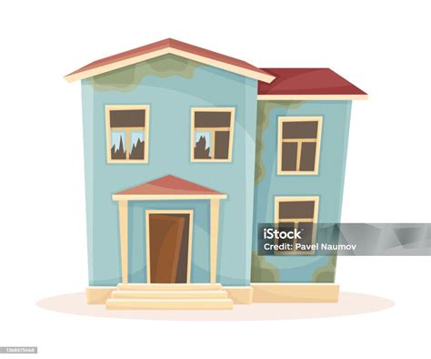 깨진 창문이있는 버려진 집의 외관 오래된 교외 오두막 만화 벡터 일러스트레이션 깨짐에 대한 스톡 벡터 아트 및 기타 이미지 깨짐 집 0명 Istock