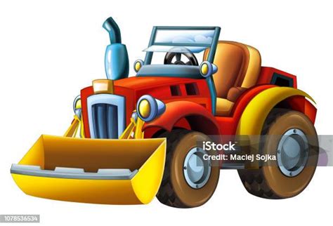 만화 농장 트랙터에 굴 삭 기흰색 배경 건축하기에 대한 스톡 벡터 아트 및 기타 이미지 건축하기 공사장 인부 교통수단 Istock